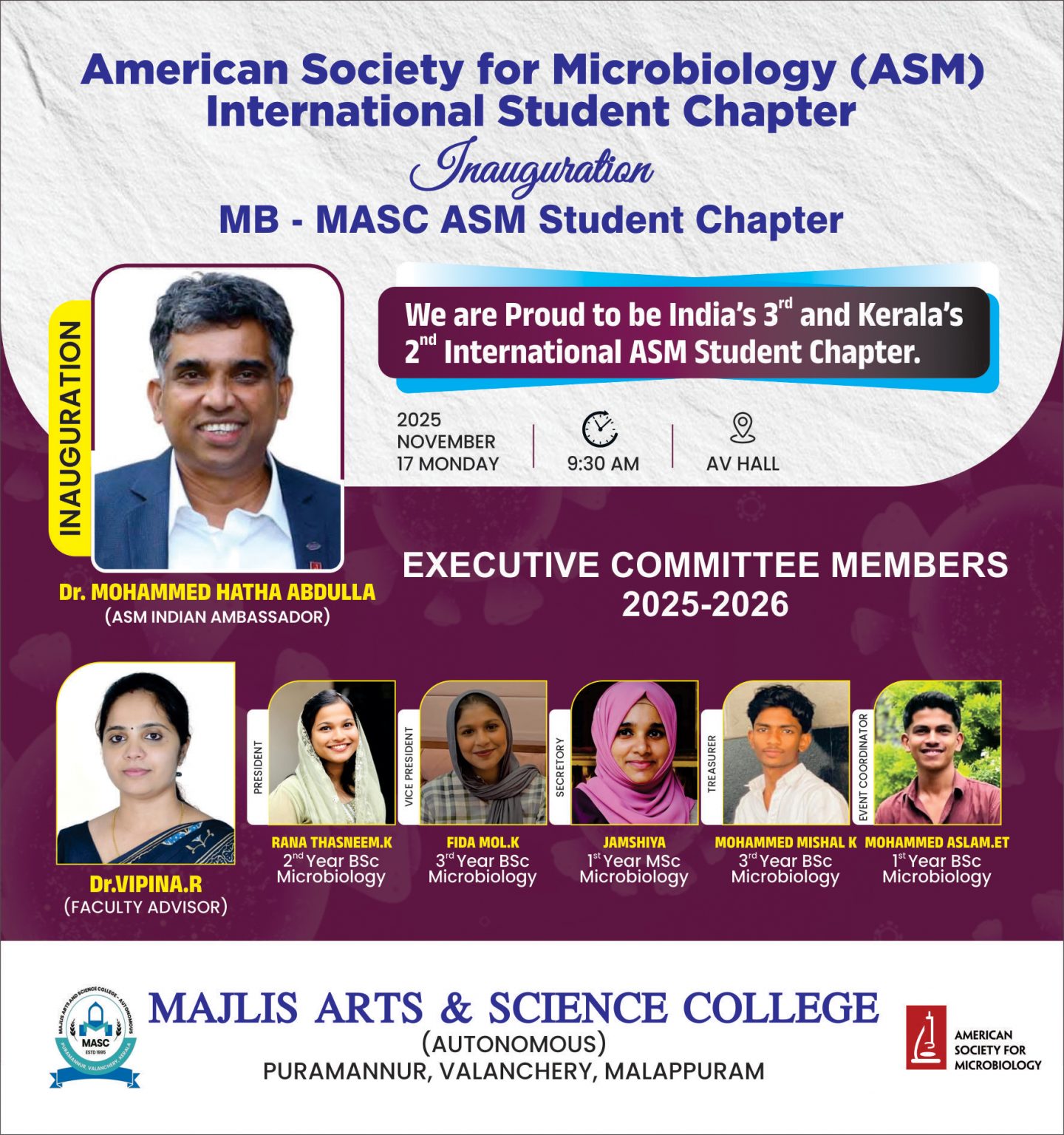 Inauguration of the MB-MASC ASM International Student Chapter. : Majlis ...
